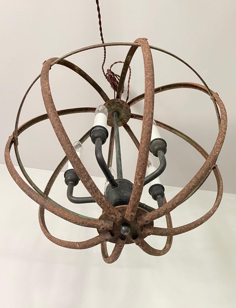 Large French Wrought Iron Industrial Sphere Chandelier For Sale at 1stDibs