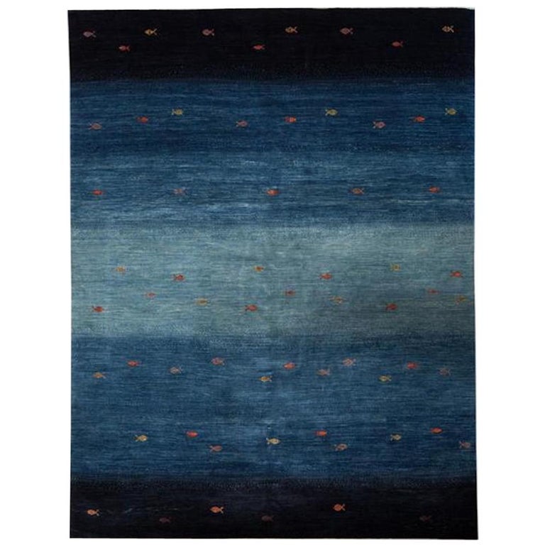 Large Deep Blue Contemporary Gabbeh Persian Wool Rug at 1stDibs