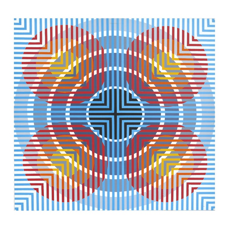 Large Gabe Silverman 1980s Abstract Op Art Painting For Sale at 1stDibs