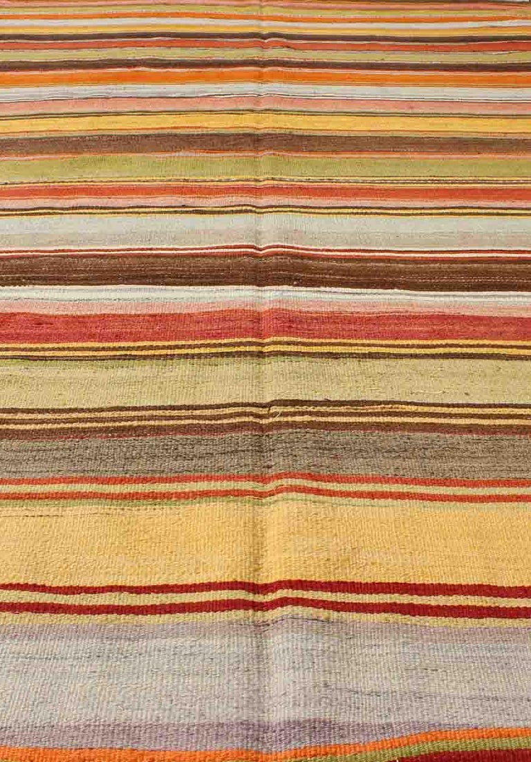 Colorful Large Gallery Runner Kilim Flat-Weave Rug with Horizontal ...