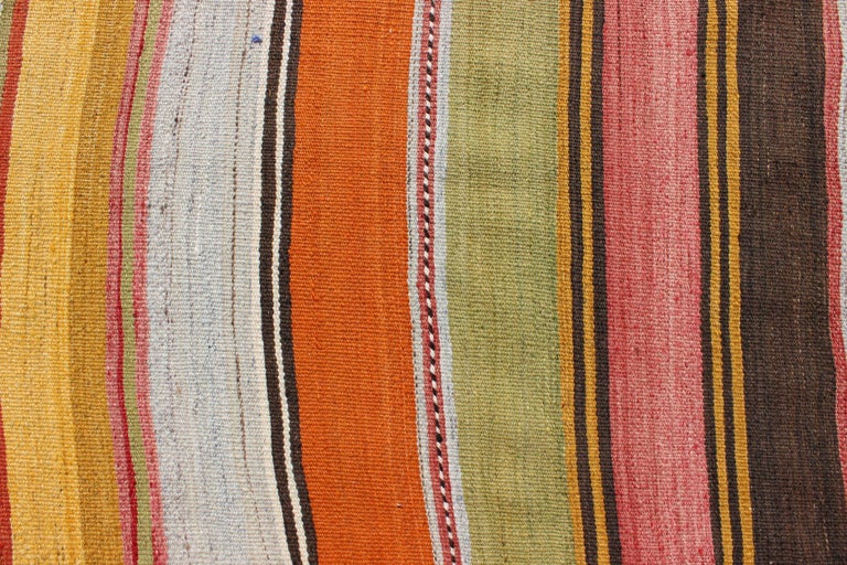 Colorful Large Gallery Runner Kilim Flat-Weave Rug with Horizontal ...