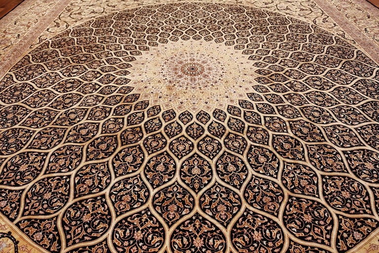 Large Geometric Silk and Wool Vintage Isfahan Persian Rug. Size: 13' 3 ...