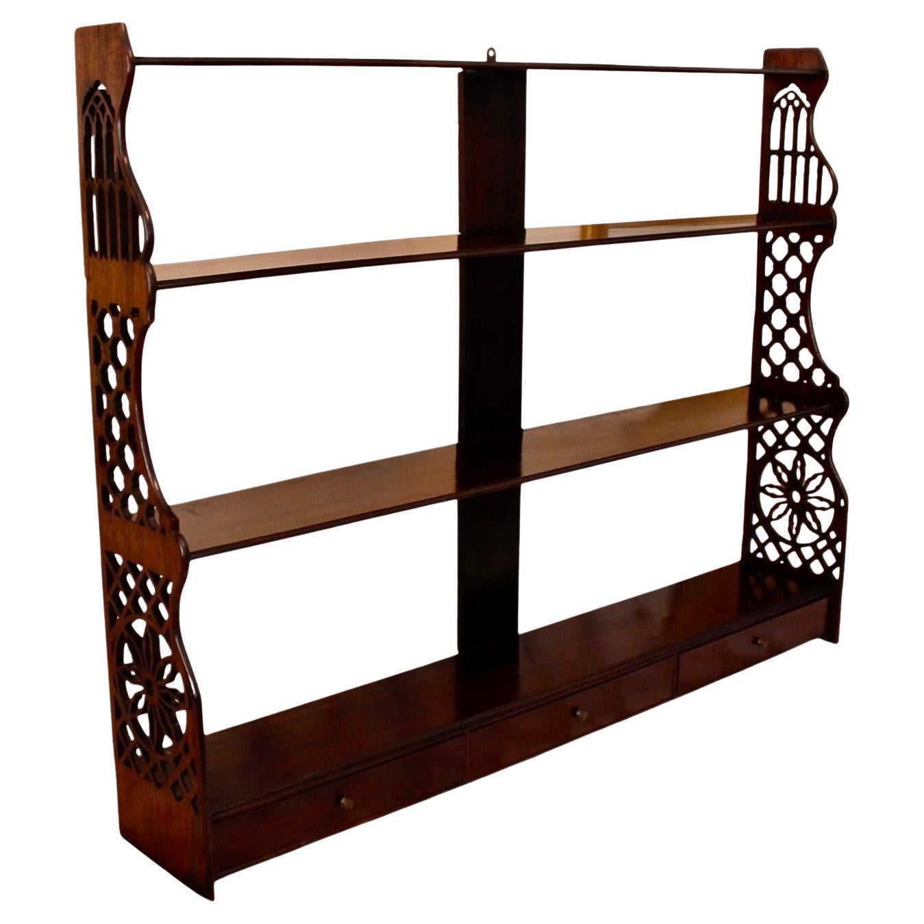 Large George III Period Mahogany Chippendale Fretwork Hanging Shelf For ...