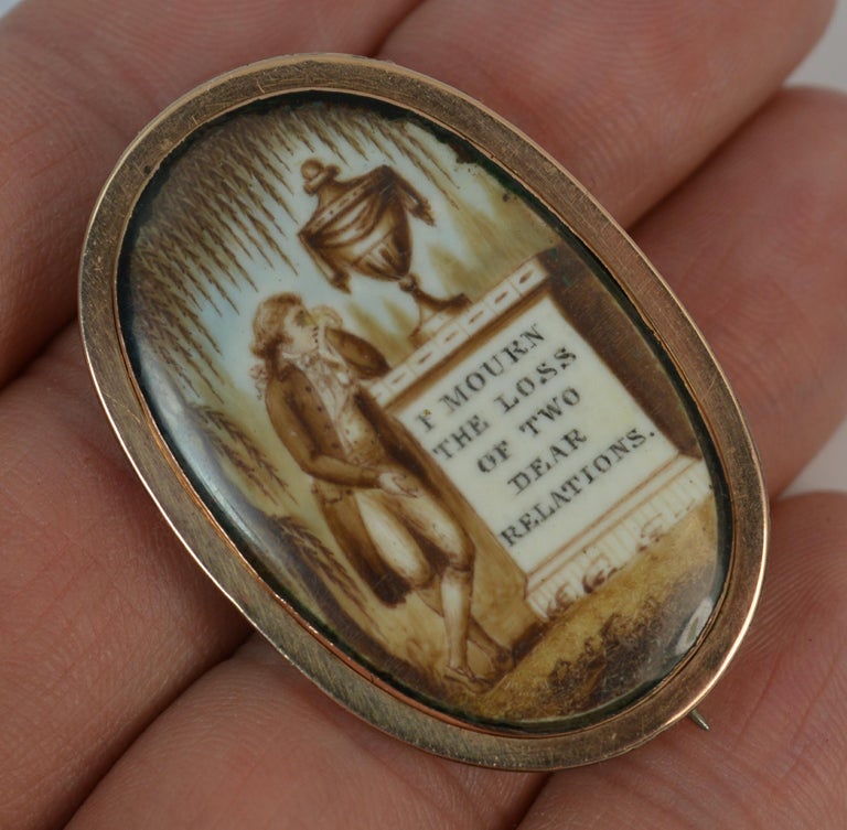 Large Georgian 12 Carat Rose Gold Sepia Brooch Mourn The Loss of Two ...