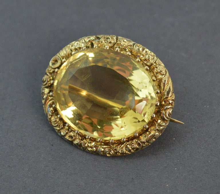 Large Georgian 15 Carat Gold and Citrine Solitaire Brooch at 1stDibs