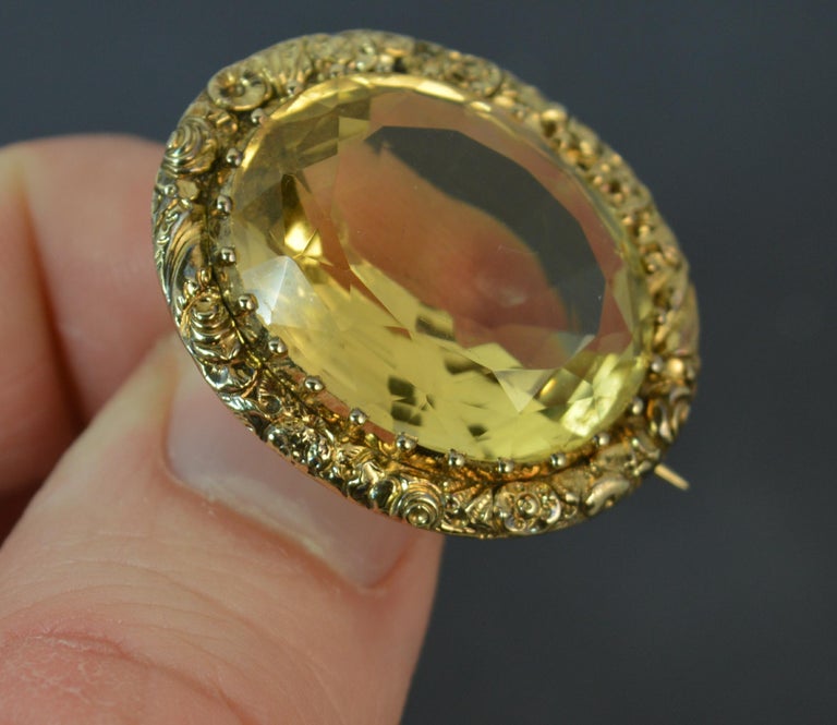 Large Georgian 15 Carat Gold and Citrine Solitaire Brooch at 1stDibs