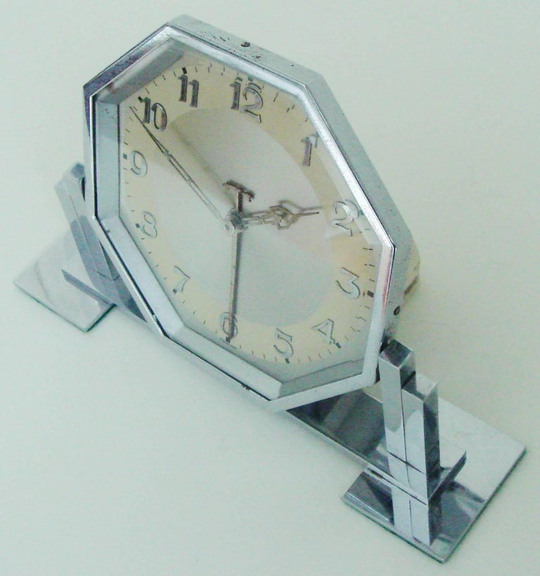 Large German Art Deco Chrome Hexagonal Tilting Alarm Clock For Sale at ...