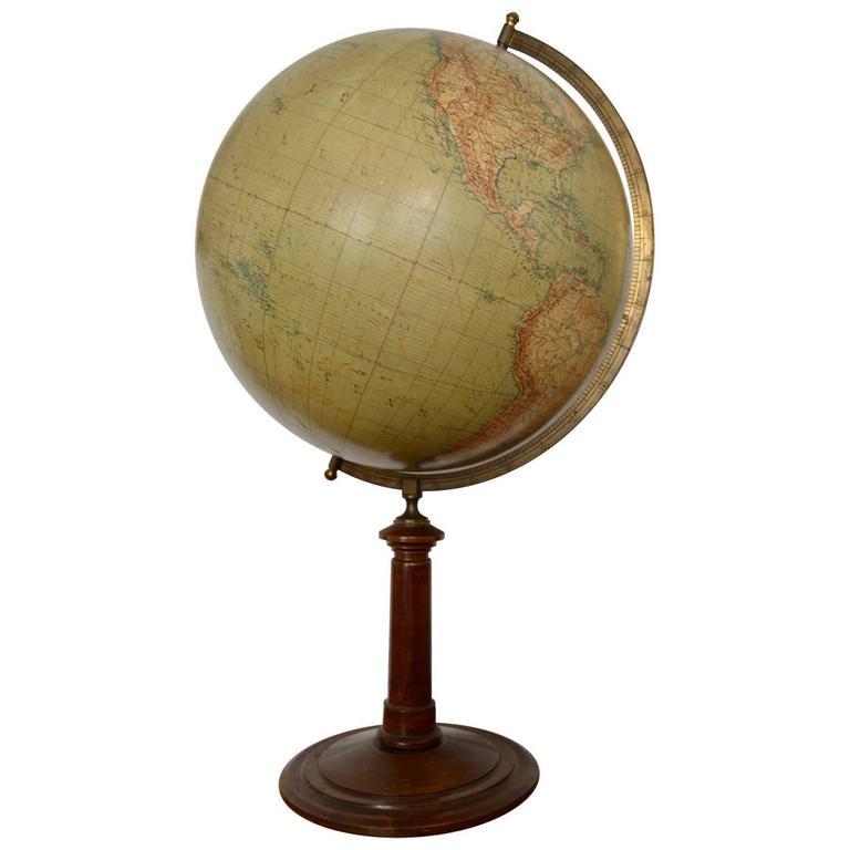 Large German Globe on a Wooden Stand, Berlin at 1stDibs