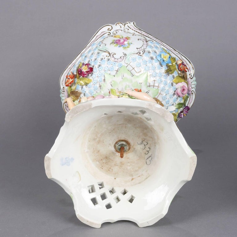 Large German Painted and Gilt Dresden Porcelain Figural Cherub Compote ...