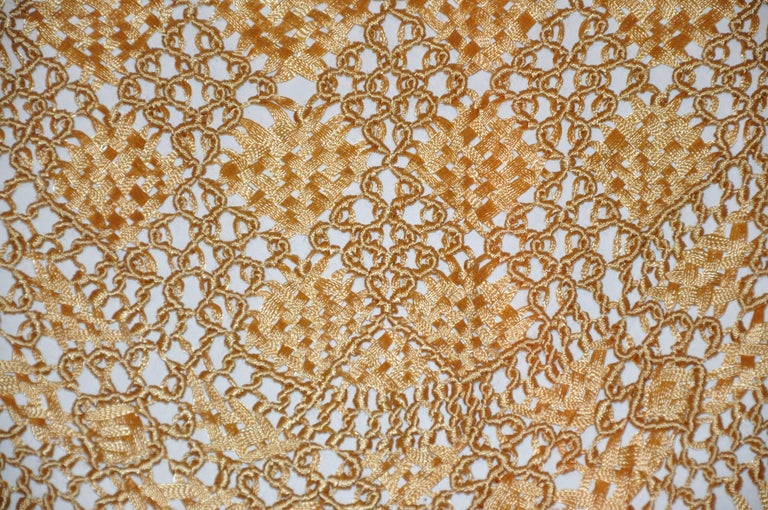 Large Gilded Gold Hand-Knotted Ribbon Macrame with Fringe Scarf For ...