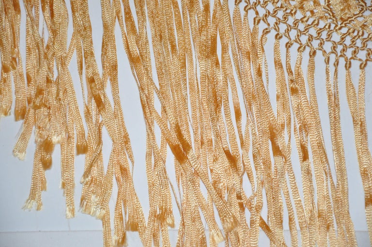 Large Gilded Gold Hand-Knotted Ribbon Macrame with Fringe Scarf For ...