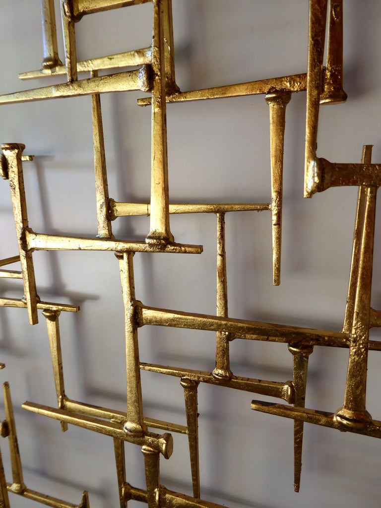 Large Gilded Metal Rectangular Wall Sculpture by American Artist Del ...