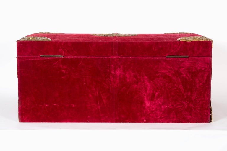 Large Gilt-Bronze Mounted Red Velvet Box / Trunk by E.F. Caldwell and ...