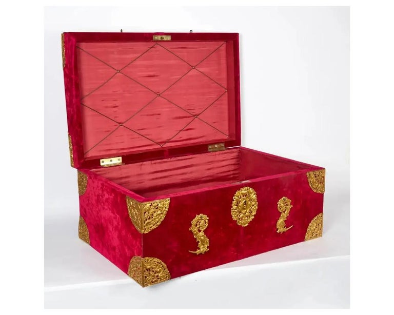 Large Gilt-Bronze Mounted Red Velvet Box / Trunk by E.F. Caldwell and ...