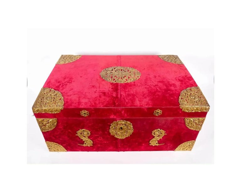 Large Gilt-Bronze Mounted Red Velvet Box / Trunk by E.F. Caldwell and ...