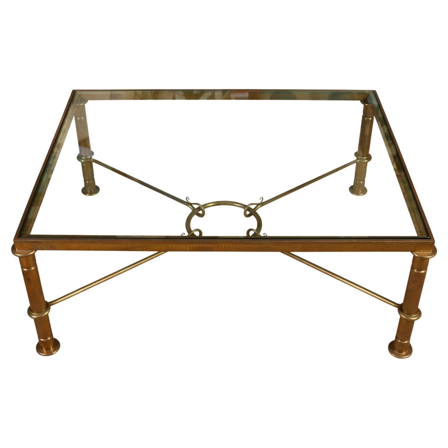 Neoclassical Style Large Gilt Metal Frame Coffee Table, Glass Top ...