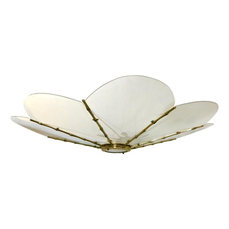 Large Gilt Metal Light Fixture with Glass Insets For Sale at 1stDibs
