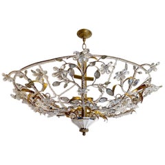 Large Gilt Metal Light Fixture with Glass Insets For Sale at 1stDibs