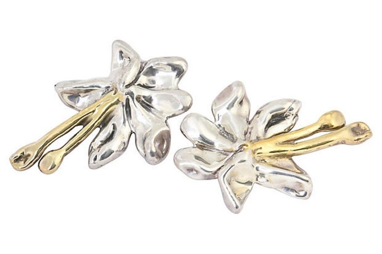 Large Gilt Sterling Silver Flower Clip on Earrings at 1stDibs