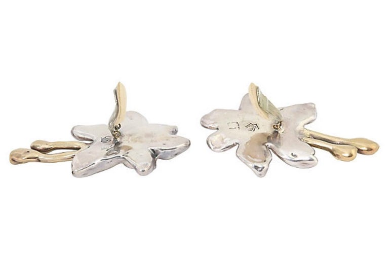 Large Gilt Sterling Silver Flower Clip on Earrings at 1stDibs