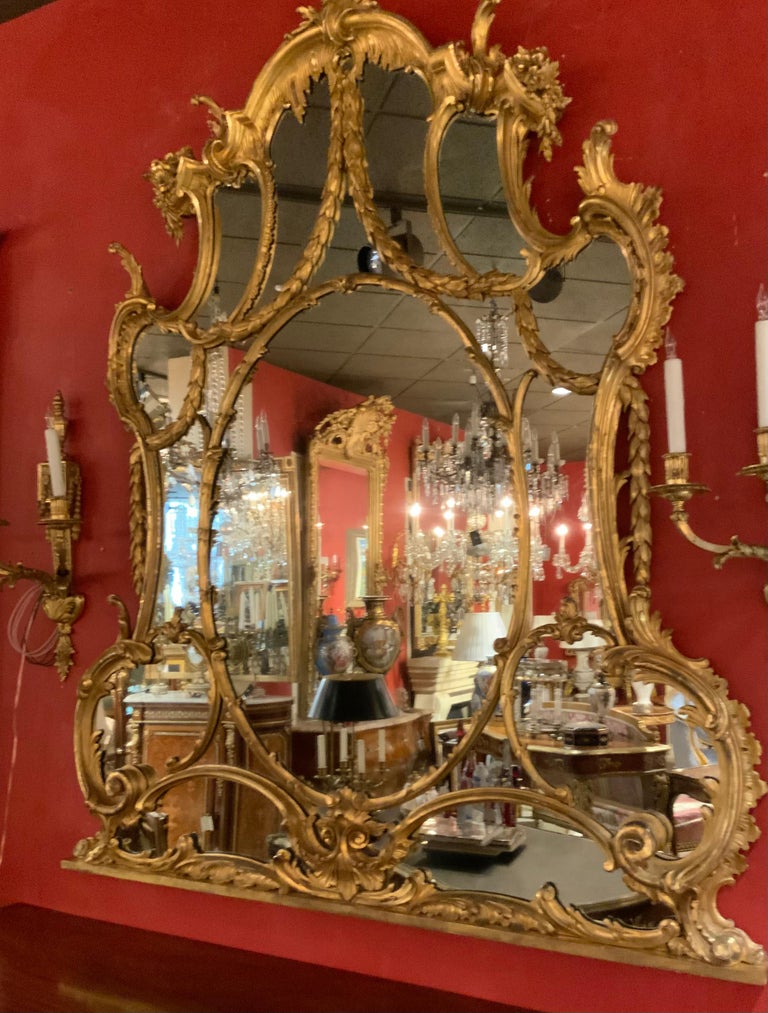 Large Giltwood Chinese Chippendale Mirror, George III Style, 18th Century For Sale at 1stDibs