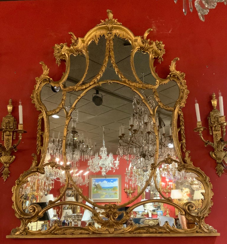 Large Giltwood Chinese Chippendale Mirror, George III Style, 18th Century For Sale at 1stDibs