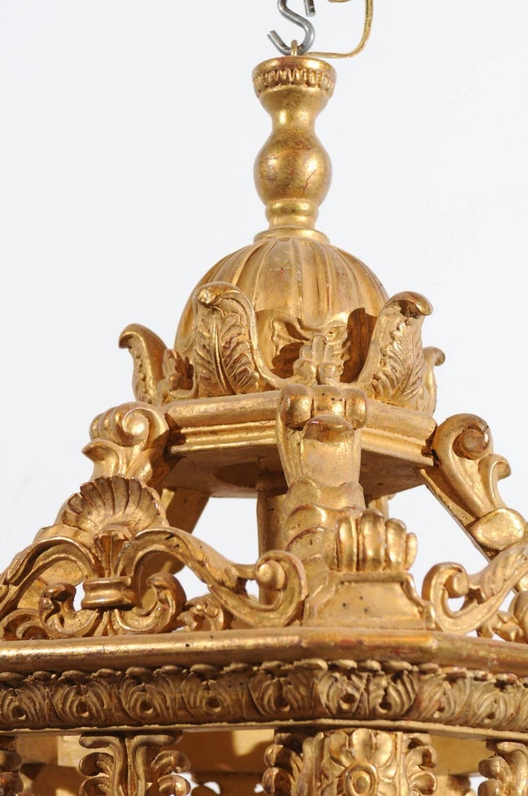 Large Giltwood Lantern with 4 Lights, Hand-Carved Reproduction For Sale ...