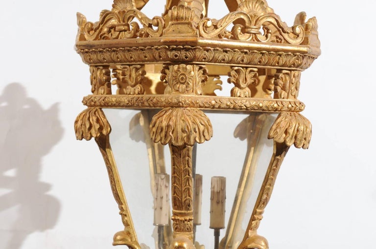 Large Giltwood Lantern with 4 Lights, Hand-Carved Reproduction For Sale ...