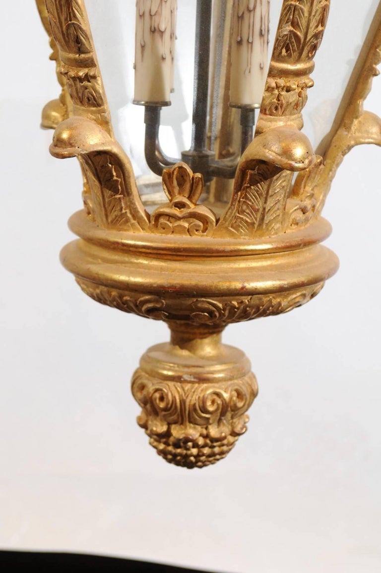 Large Giltwood Lantern with 4 Lights, Hand-Carved Reproduction For Sale ...