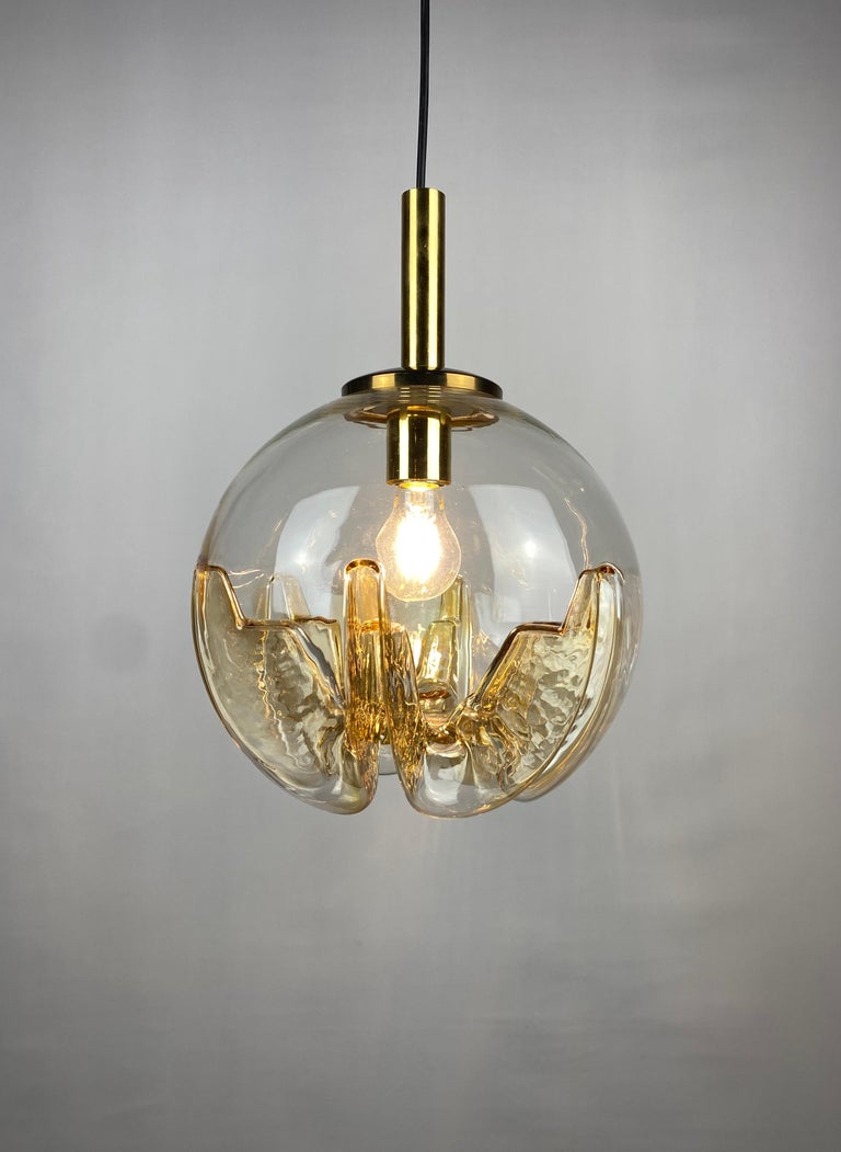 Large Glass Pendant Light by Mazzega Murano with Honey Colored Accents ...