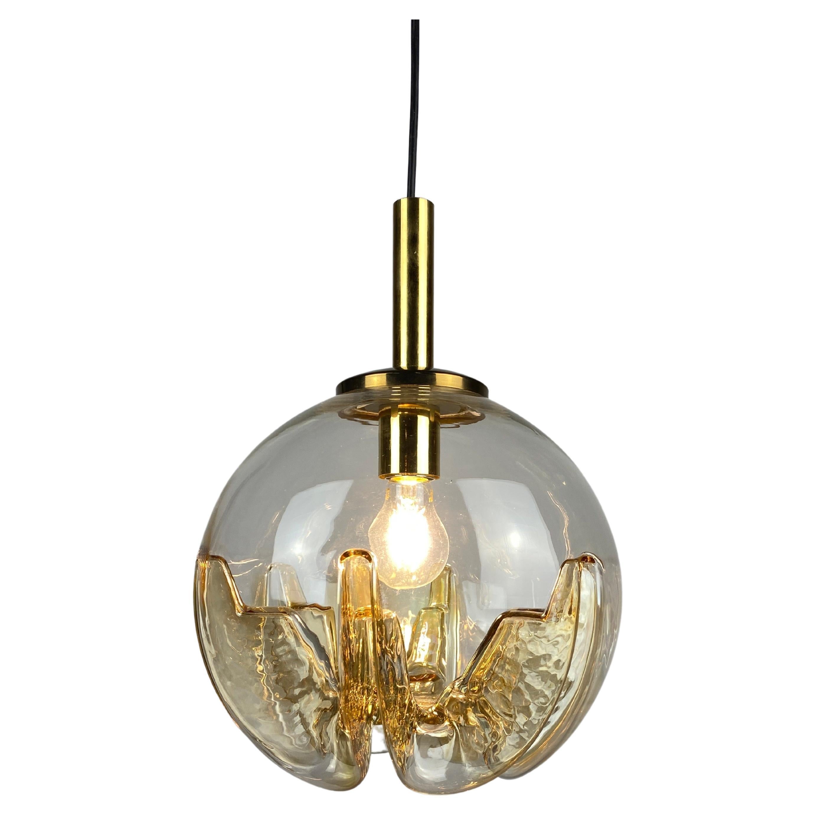 Large Glass Pendant Light by Mazzega Murano with Honey Colored Accents ...