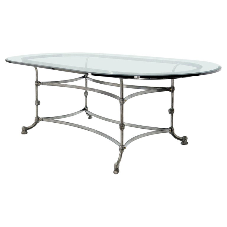 Large Glass Racetrack Oval Top Dining Table at 1stDibs
