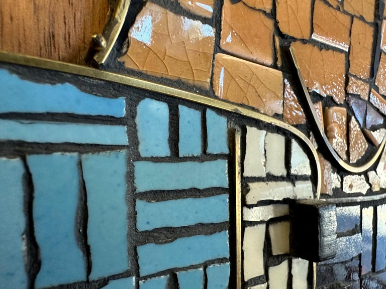 Large Glass Tile Mosaic of Native American Family on Walnut Board, 1960s For Sale at 1stDibs