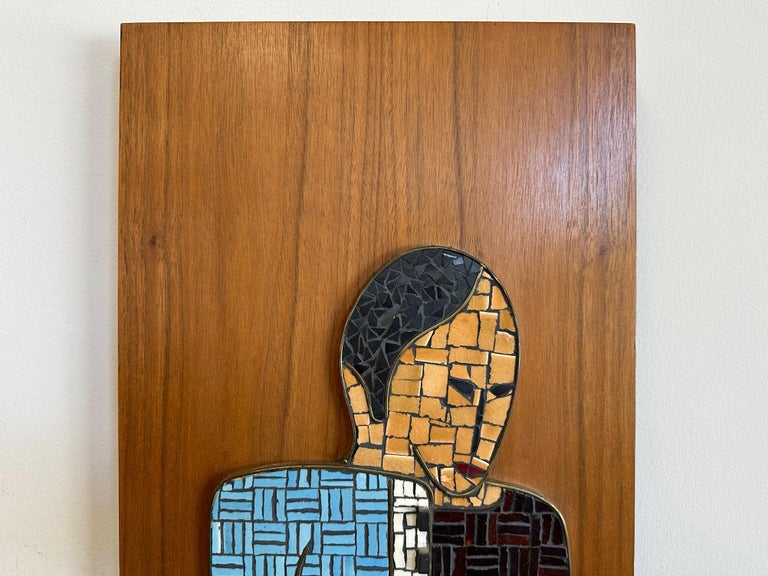 Large Glass Tile Mosaic of Native American Family on Walnut Board, 1960s For Sale at 1stDibs