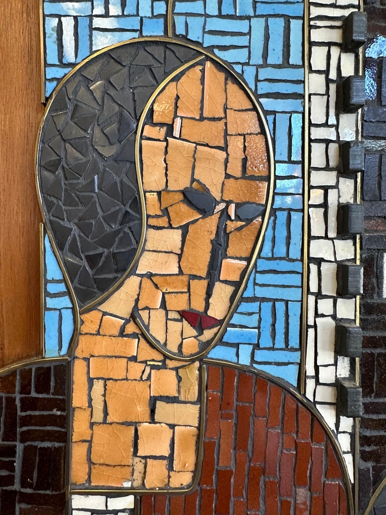 Large Glass Tile Mosaic of Native American Family on Walnut Board ...