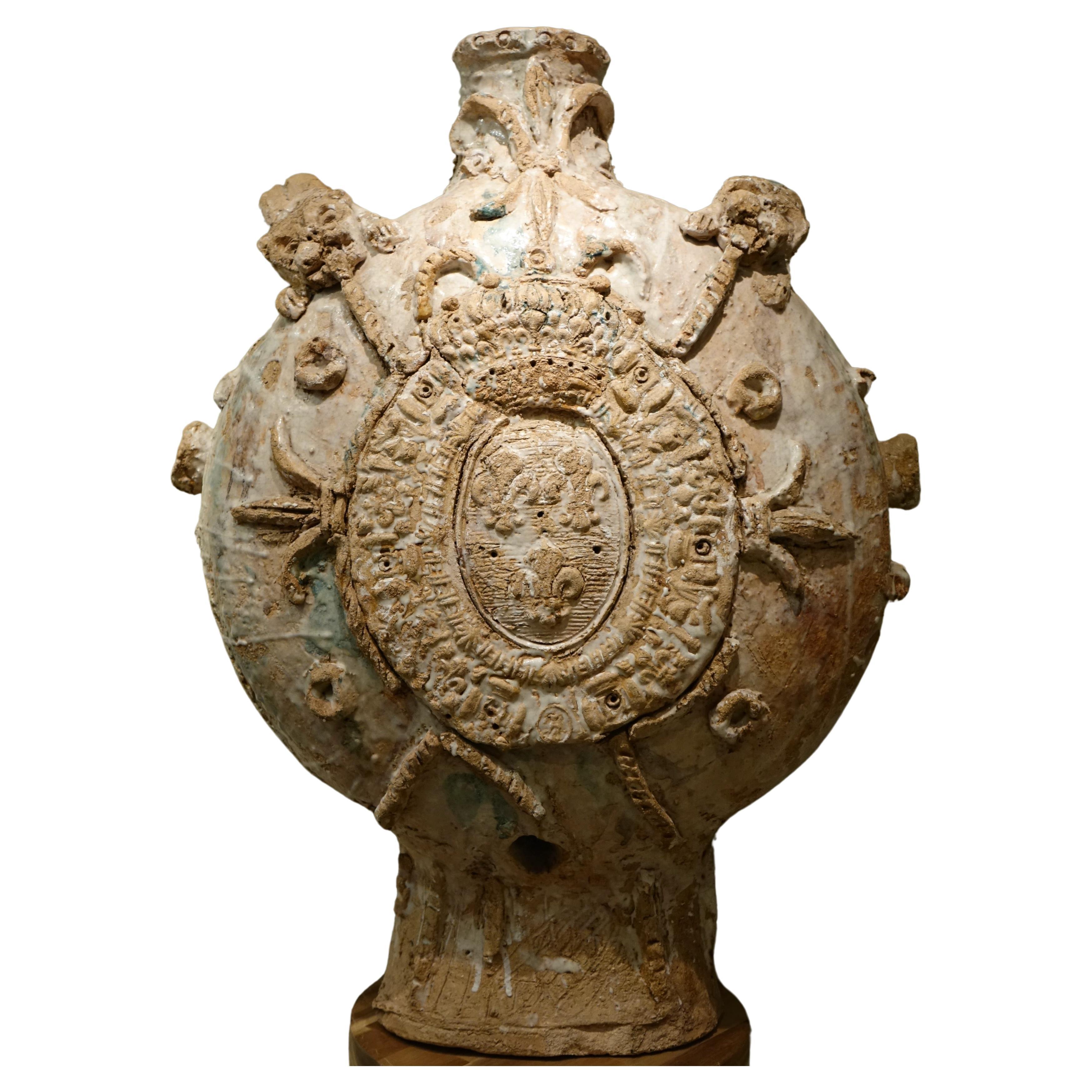 Large glazed terracotta jar with the Great Arms of France (1814-1830 ...