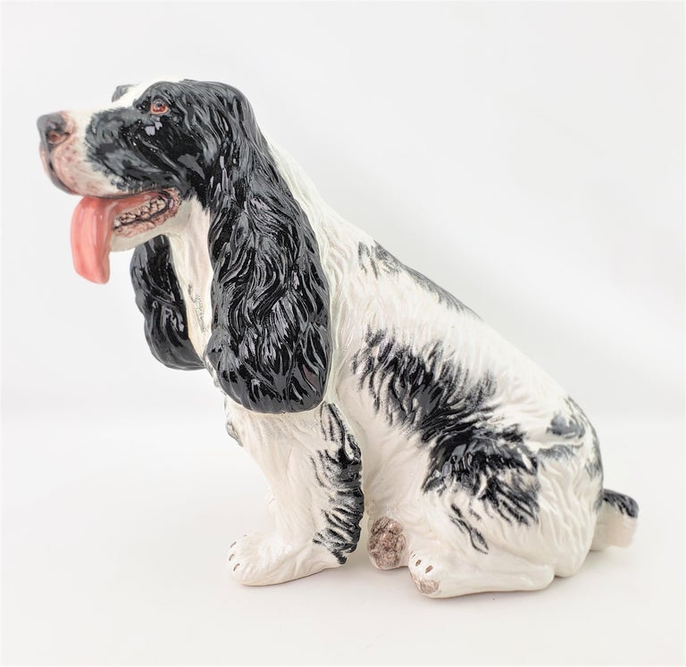 Large Glazed Ceramic Mid-Century Era Spaniel Dog Sculpture with Black ...