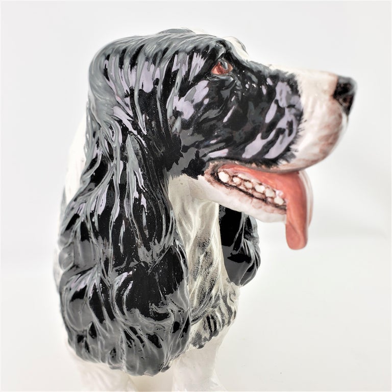 Large Glazed Ceramic Mid-Century Era Spaniel Dog Sculpture with Black ...