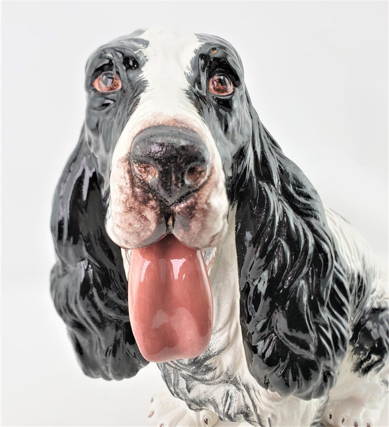Large Glazed Ceramic Mid-Century Era Spaniel Dog Sculpture with Black ...