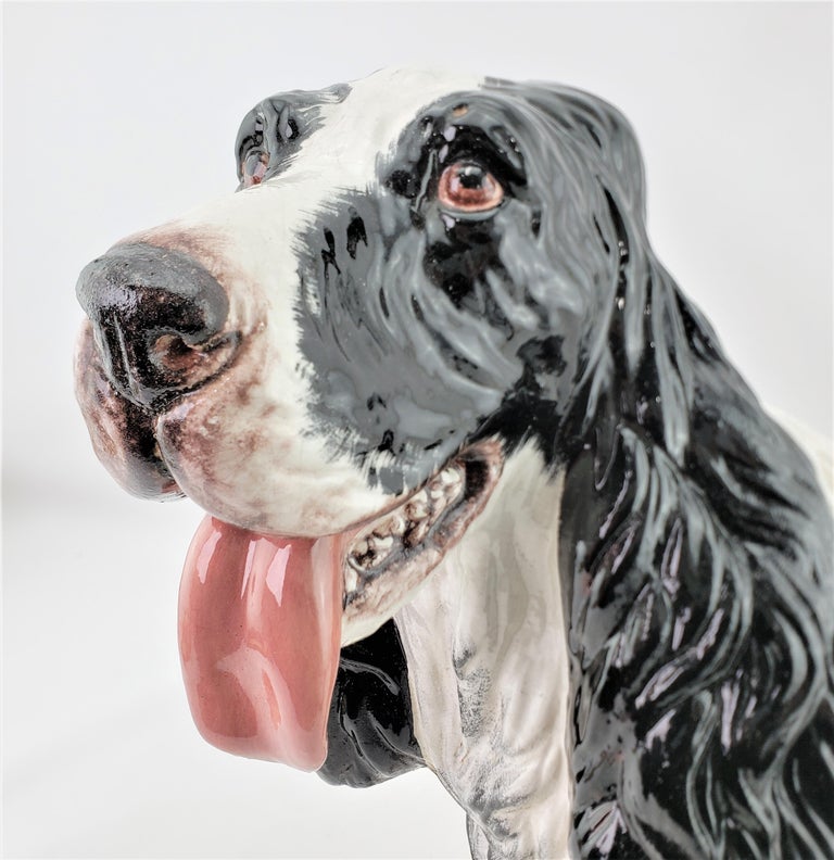 Large Glazed Ceramic Mid-Century Era Spaniel Dog Sculpture with Black ...