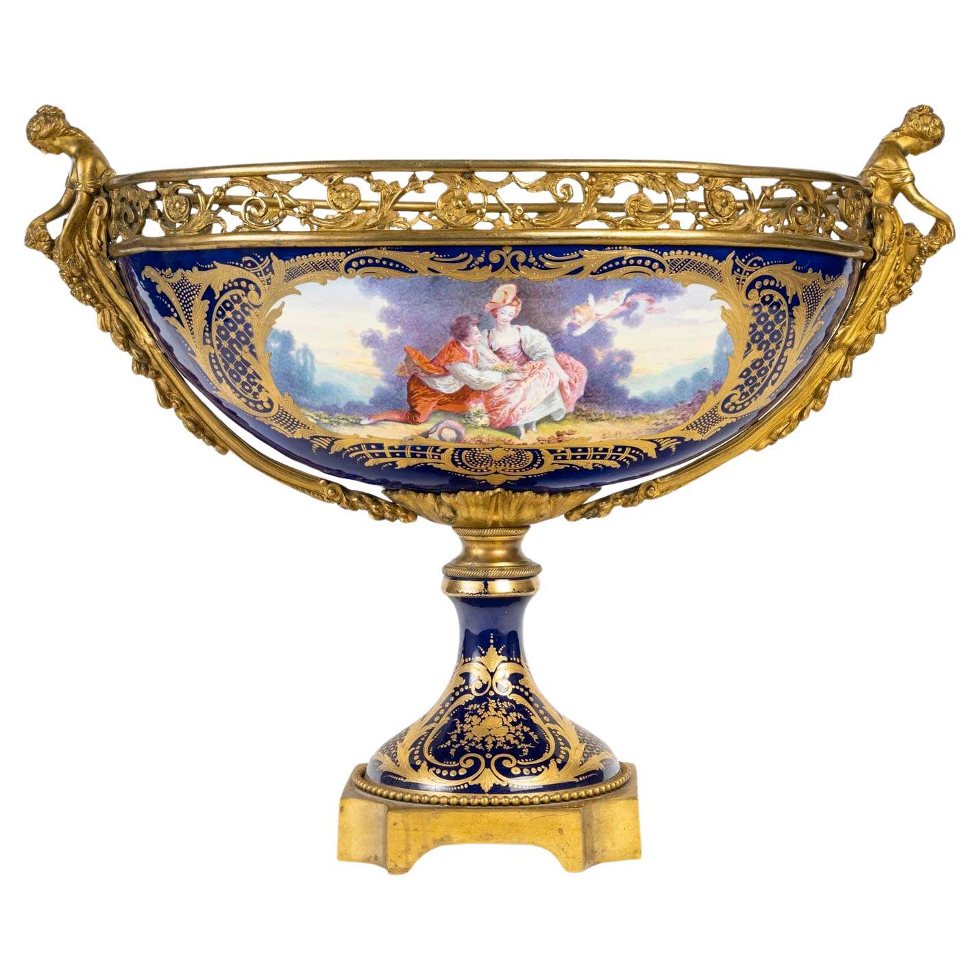 Sèvres Porcelain - Large Floral Decor Dish For Sale at 1stDibs