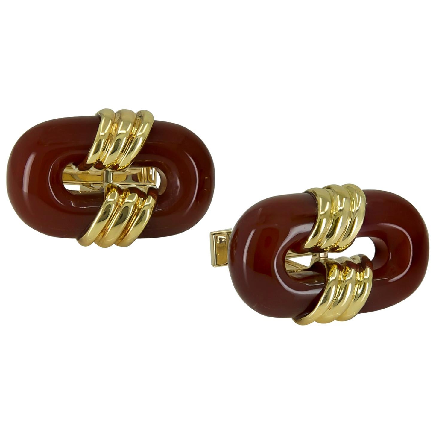 Large Gold and Carnelian Cartier Cufflinks at 1stDibs