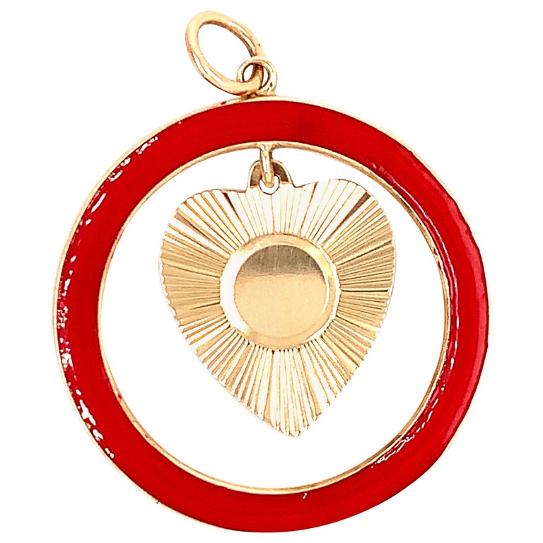 Large Gold and Enamel Heart Charm For Sale at 1stDibs