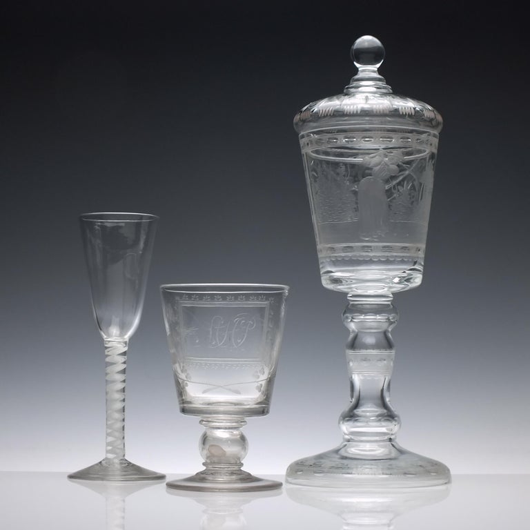 Large Golfer Engraved 19th Century Lidded Glass Goblet, circa 1900 For ...