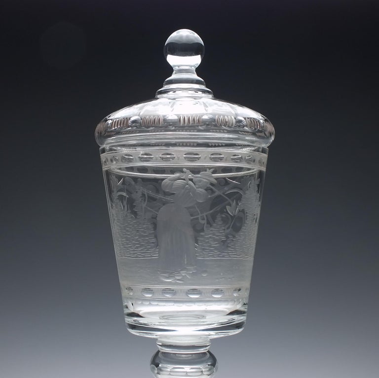 Large Golfer Engraved 19th Century Lidded Glass Goblet, circa 1900 For ...