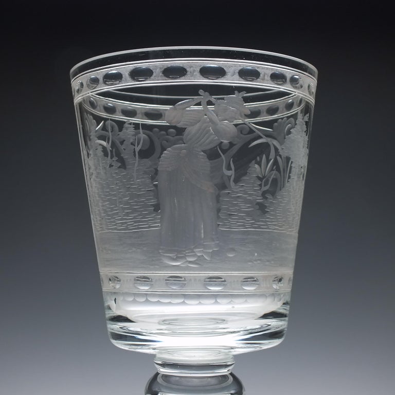 Large Golfer Engraved 19th Century Lidded Glass Goblet, circa 1900 For ...