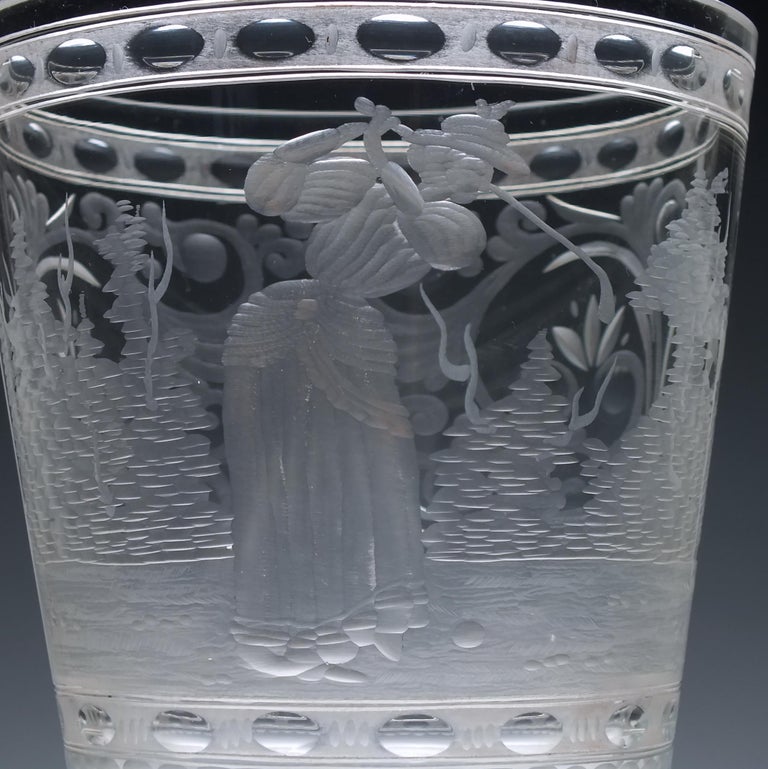 Large Golfer Engraved 19th Century Lidded Glass Goblet, circa 1900 For ...