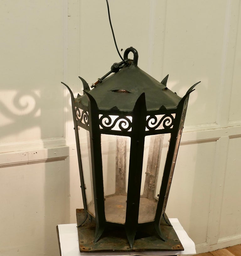 Large Gothic Iron Porch or Gate Post Lantern For Sale at 1stDibs