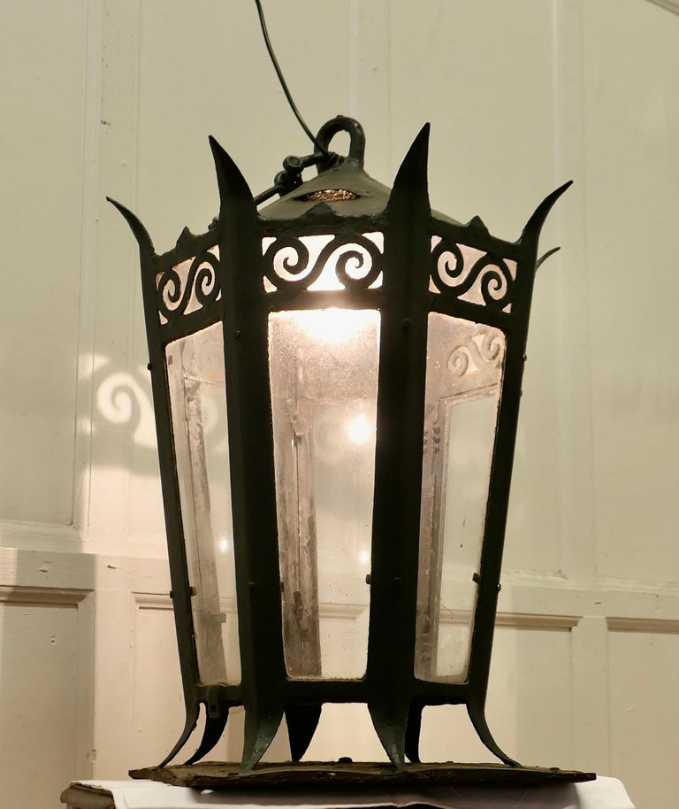 Large Gothic Iron Porch or Gate Post Lantern For Sale at 1stDibs