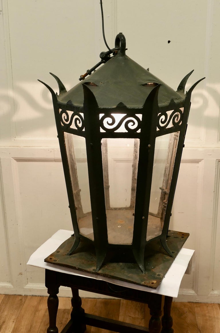 Large Gothic Iron Porch or Gate Post Lantern For Sale at 1stDibs